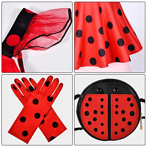 Ladybug Dress Costume for Girls with Polka Dots Tutu Dress Halloween Birthday Dress Up Pretend Play for Kids 3-8 (5-6)