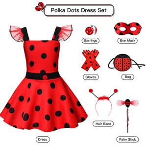 Ladybug Dress Costume for Girls with Polka Dots Tutu Dress Halloween Birthday Dress Up Pretend Play for Kids 3-8 (5-6)