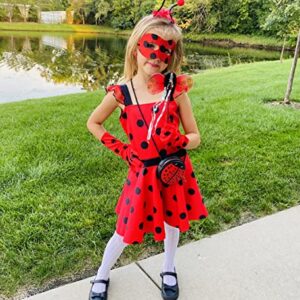 Ladybug Dress Costume for Girls with Polka Dots Tutu Dress Halloween Birthday Dress Up Pretend Play for Kids 3-8 (5-6)