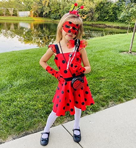 Ladybug Dress Costume for Girls with Polka Dots Tutu Dress Halloween Birthday Dress Up Pretend Play for Kids 3-8 (5-6)