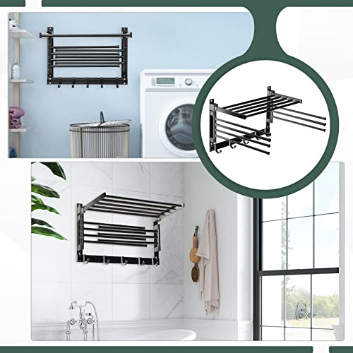 Clothes Drying Rack Wall Mounted, Laundry Drying Rack Clothing, Drying Racks for Laundry with Swivel Towel Arms and Hanging Hooks, Space Organization for Laundry Room, Bathroom, Aluminum, 24IN