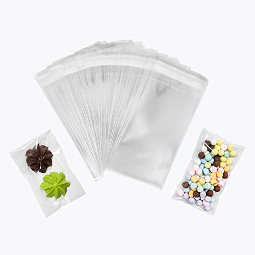 Self Sealing Cellophane Bag Treat Bags Clear Adhesive Cello Cookie Bags Resealable Cellophane Bag for Packaging Gifts, Cookies, Favors, Products,Candy (3x5 inch)