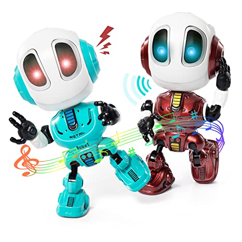 Two Rechargeable Talking Robots for Kids - Repeating Talking Robot Toys Interactive Educational with Sound & Touch Sensitive Led Eyes, Flexible Metal Body, for 3 4 5 Year Old Boys Girls Birthday Gift