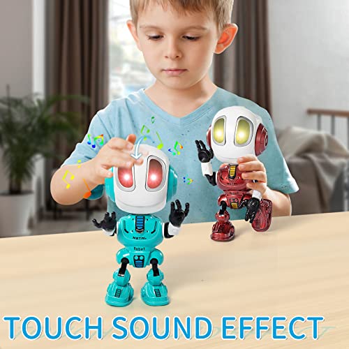 Two Rechargeable Talking Robots for Kids - Repeating Talking Robot Toys Interactive Educational with Sound & Touch Sensitive Led Eyes, Flexible Metal Body, for 3 4 5 Year Old Boys Girls Birthday Gift