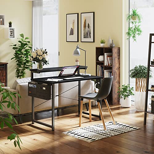 ODK Computer Desk with Adjustable Monitor Shelves, 40 inch Home Office Desk with Monitor Stand, Writing Desk, Study Workstation with 3 Heights (10cm, 13cm, 16cm), Black