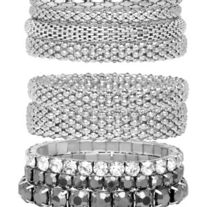 Badgley Mischka Women's Bracelet - Stackable Stretch Layered Crystal Snake Panther Link Mesh Bangle Tennis Bracelet, White