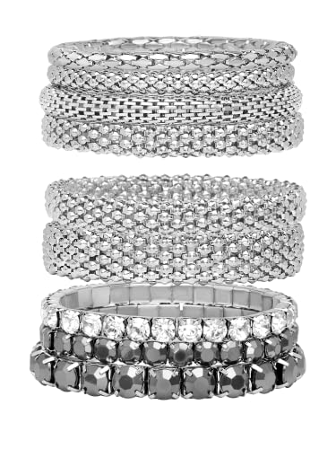 Badgley Mischka Women's Bracelet - Stackable Stretch Layered Crystal Snake Panther Link Mesh Bangle Tennis Bracelet, White