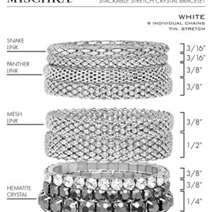 Badgley Mischka Women's Bracelet - Stackable Stretch Layered Crystal Snake Panther Link Mesh Bangle Tennis Bracelet, White