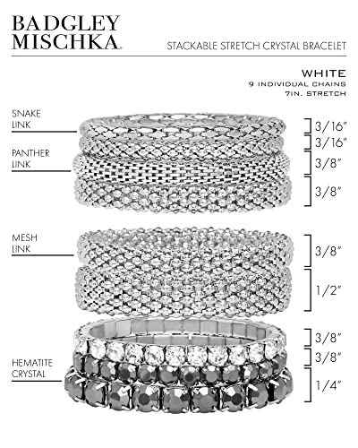 Badgley Mischka Women's Bracelet - Stackable Stretch Layered Crystal Snake Panther Link Mesh Bangle Tennis Bracelet, White