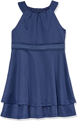 Calvin Klein Girls' Sleeveless Party Dress, Fit and Flare Silhouette, Round Neckline & Back Zip Closure, Blue/Scuba, 12