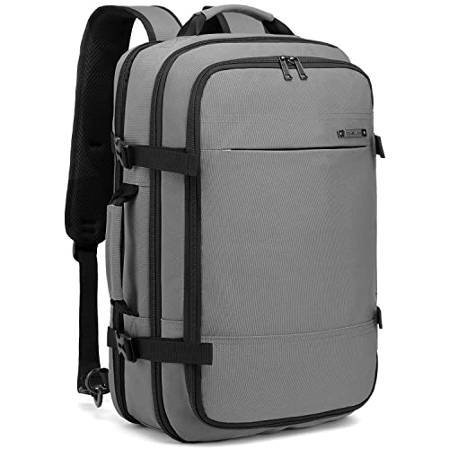 TUGUAN 17 Inch Laptop Backpack 36L Small Computer Backpack with USB Charging Port Gray Business Laptop Backpacks for Men Expandable Work Backpacks for Women - Suitable for Work and Commuting