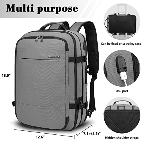 TUGUAN 17 Inch Laptop Backpack 36L Small Computer Backpack with USB Charging Port Gray Business Laptop Backpacks for Men Expandable Work Backpacks for Women - Suitable for Work and Commuting