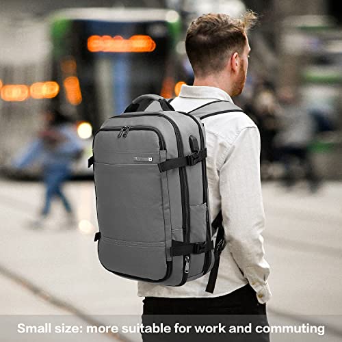 TUGUAN 17 Inch Laptop Backpack 36L Small Computer Backpack with USB Charging Port Gray Business Laptop Backpacks for Men Expandable Work Backpacks for Women - Suitable for Work and Commuting