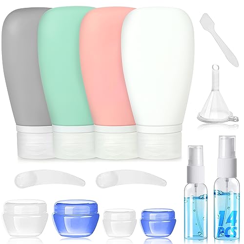 14 Pack Travel Bottles Set for Toiletries ,3oz Leak Proof Travel Size Toiletries,Squeeze Bottles for Shampoo Body Wash Lotion,Travel Accessories Kits for Hotel Gym Travelling Bathroom