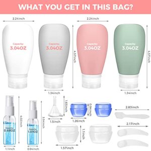 14 Pack Travel Bottles Set for Toiletries ,3oz Leak Proof Travel Size Toiletries,Squeeze Bottles for Shampoo Body Wash Lotion,Travel Accessories Kits for Hotel Gym Travelling Bathroom