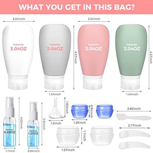 14 Pack Travel Bottles Set for Toiletries ,3oz Leak Proof Travel Size Toiletries,Squeeze Bottles for Shampoo Body Wash Lotion,Travel Accessories Kits for Hotel Gym Travelling Bathroom