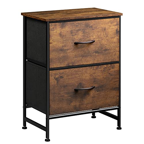 WLIVE Nightstand, Nightstand with 2 Drawers, Bedside Furniture, Night Stand, Small Dresser for Bedroom, College Dorm, End Table with Fabric Bins, Dormitory, Rustic Brown Wood Grain Print, Size L