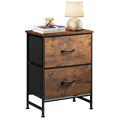 WLIVE Nightstand, Nightstand with 2 Drawers, Bedside Furniture, Night Stand, Small Dresser for Bedroom, College Dorm, End Table with Fabric Bins, Dormitory, Rustic Brown Wood Grain Print, Size L