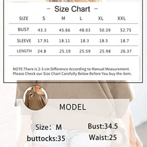 ASTANFY Womens Long Sleeve Sweatshirts Waffle Knit Shirts V Neck Solid Color Pullover Casual Loose Fit Tunic Tops Brown