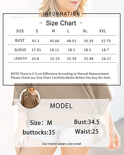 ASTANFY Womens Long Sleeve Sweatshirts Waffle Knit Shirts V Neck Solid Color Pullover Casual Loose Fit Tunic Tops Brown