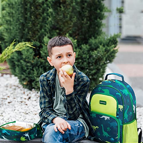 mommore Kids Backpack Set, Dinosaur Backpack for Kids Lightweight Elementary Bookbag for Students School backpack for Children with Chest Strap Water Resistant,3pcs green