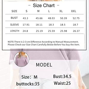 ASTANFY Womens Long Sleeve Sweatshirts Waffle Knit Shirts V Neck Solid Color Pullover Casual Loose Fit Tunic Tops Purple