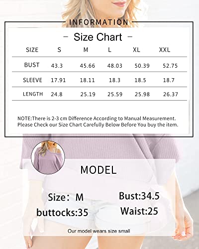 ASTANFY Womens Long Sleeve Sweatshirts Waffle Knit Shirts V Neck Solid Color Pullover Casual Loose Fit Tunic Tops Purple