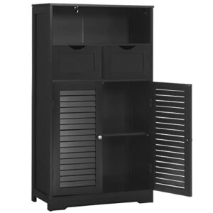 weenfon bathroom cabinet, storage cabinet with 2 drawers & 2 shutter doors, free standing floor cabinet with adjustable shelf, for living room, hallway, home office, black