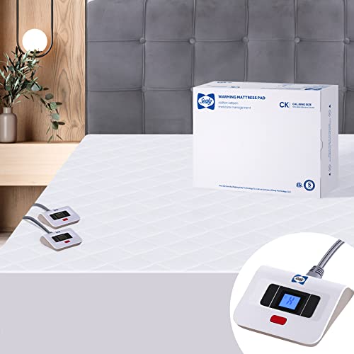 Sealy 3M Scotchgard Heated Mattress Pad | Quilted Cotton Electric Bed Warmer with 10 Heat Setting Dual Controller | 1-12 Hours Auto Shut Off | 17" Deep All Around Elastic Pocket, Cal King