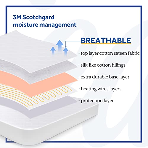 Sealy 3M Scotchgard Heated Mattress Pad | Quilted Cotton Electric Bed Warmer with 10 Heat Setting Dual Controller | 1-12 Hours Auto Shut Off | 17" Deep All Around Elastic Pocket, Cal King