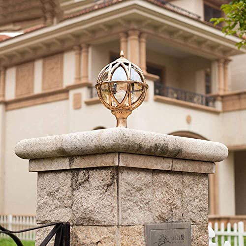 CZLZY European Style E27 Post Light Creative Spherical Aluminum Outdoor Pillar Lamp Glass Lampshade Waterproof IP44 Villa Garden Wall Column Light Lawn Decoration Landscape Light