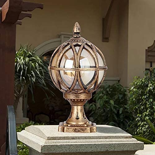 CZLZY European Style E27 Post Light Creative Spherical Aluminum Outdoor Pillar Lamp Glass Lampshade Waterproof IP44 Villa Garden Wall Column Light Lawn Decoration Landscape Light