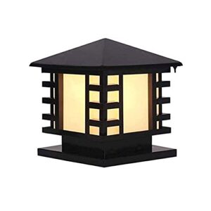 czlzy vintage style e27 outdoor pillar lamp waterproof ip65 black finish post light fixture stainless steel pedestal lamp glass shade garden fence square column light lawn landscape light