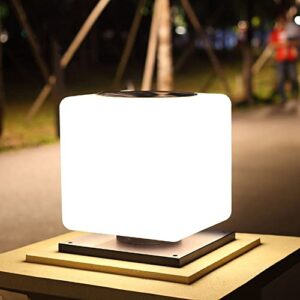 CZLZY Modern Simple Iron Square Column Light Solar LED Pillar Lamp Outdoor Waterproof Post Light Acrylic Lampshade Villa Wall Gate Lighting Lamp Lawn Base Landscape Light