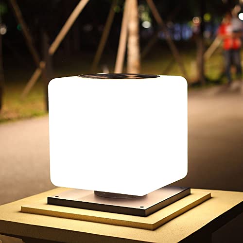 CZLZY Modern Simple Iron Square Column Light Solar LED Pillar Lamp Outdoor Waterproof Post Light Acrylic Lampshade Villa Wall Gate Lighting Lamp Lawn Base Landscape Light