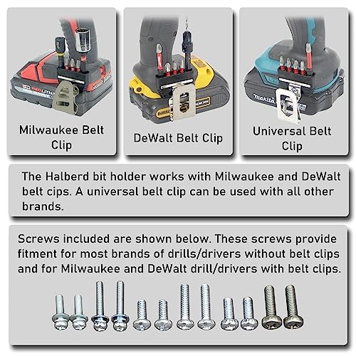 Halberd Universal Fit Magnetic Bit Holder, Securely Mounts to Belt Clip Screw, Fits Both Left and Right Side of Driver, for Milwaukee, DeWalt, Ridgid, Makita, Bosch, Ryobi, More (2 Pack, Premium)