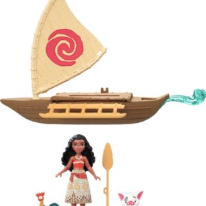 Mattel Disney Princess Moana Small Doll & Boat Playset with Floating Boat Vehicle & 2 Character Friends, from Disney Movie