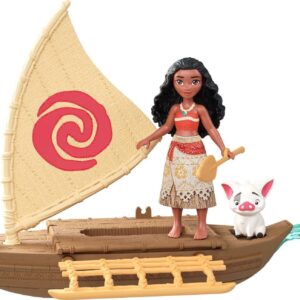 Mattel Disney Princess Moana Small Doll & Boat Playset with Floating Boat Vehicle & 2 Character Friends, from Disney Movie