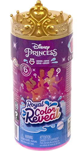 Mattel Disney Princess Small Doll Royal Color Reveal with 6 Surprises Including 1 Character Figure and 4 Accessories (Dolls May Vary)