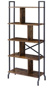 tajsoon bookshelf 5 tier tall bookcase, storage rack shelf with steel frame, wood bookcase shelf storage organizer, free standing storage shelving unit for home office, living room, bedroom, kitchen