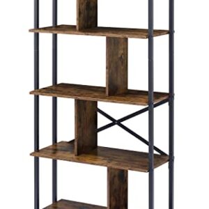 Tajsoon Bookshelf 5 Tier Tall Bookcase, Storage Rack Shelf with Steel Frame, Wood Bookcase Shelf Storage Organizer, Free Standing Storage Shelving Unit for Home Office, Living Room, Bedroom, Kitchen