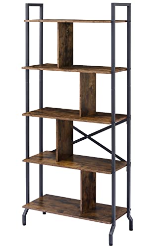 Tajsoon Bookshelf 5 Tier Tall Bookcase, Storage Rack Shelf with Steel Frame, Wood Bookcase Shelf Storage Organizer, Free Standing Storage Shelving Unit for Home Office, Living Room, Bedroom, Kitchen