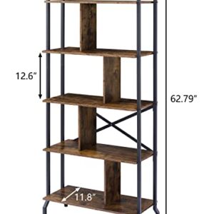 Tajsoon Bookshelf 5 Tier Tall Bookcase, Storage Rack Shelf with Steel Frame, Wood Bookcase Shelf Storage Organizer, Free Standing Storage Shelving Unit for Home Office, Living Room, Bedroom, Kitchen