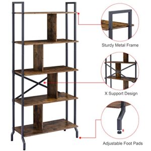 Tajsoon Bookshelf 5 Tier Tall Bookcase, Storage Rack Shelf with Steel Frame, Wood Bookcase Shelf Storage Organizer, Free Standing Storage Shelving Unit for Home Office, Living Room, Bedroom, Kitchen