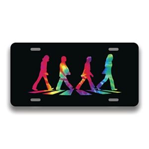 beatles abbey road crosswalk space band vinyl album record iconic abbey road crosswalk merchandise memorabilia uv full color license plate aluminum uv011 (tiedye black)