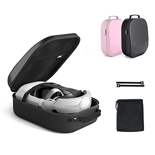 Aubika Carrying Case for Oculus Quest 2/Meta Quest 3/Pico 4, Compatible with Elite/Battery Headset Strap Accessories, Hard Travel Case - Black