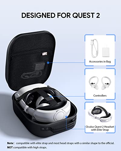 Aubika Carrying Case for Oculus Quest 2/Meta Quest 3/Pico 4, Compatible with Elite/Battery Headset Strap Accessories, Hard Travel Case - Black