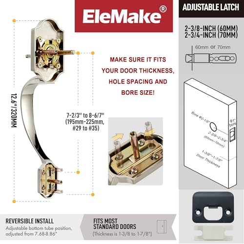 Elemake Front Door Handle - Front Door Lock Exterior/Interior Front Entry Handleset with Door Knob, Heavy Duty Keyless Entry Door Handle, Brushed Nickel Plating