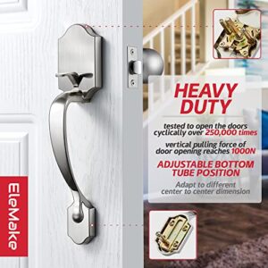 Elemake Front Door Handle - Front Door Lock Exterior/Interior Front Entry Handleset with Door Knob, Heavy Duty Keyless Entry Door Handle, Brushed Nickel Plating