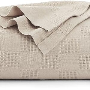 Utopia Bedding 100% Cotton Blanket (King Size - 90x108 Inches) 350GSM Lightweight Thermal Blanket, Soft Breathable Blanket for All Seasons (Khaki)